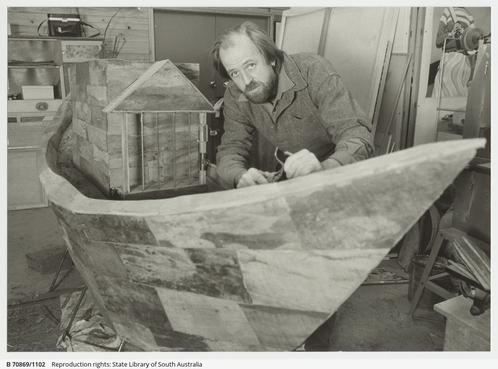 David Kerr of Prospect working on his ark made from bark. 27th June ...