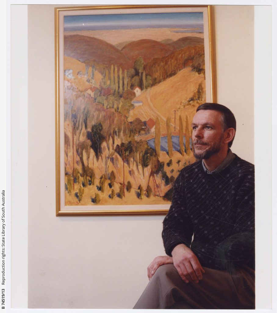 Artist Dieter Engler with a painting • Photograph • State Library of ...