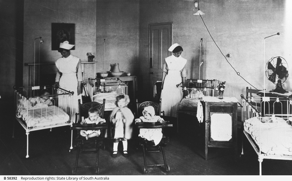 Interior view of a ward at the 'Mareeba' Babies Hospital at Woodville ...