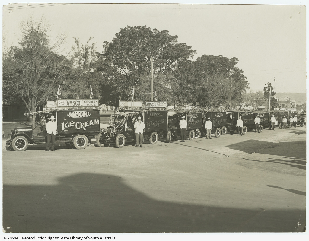 Line of Amscol ice cream vans • Photograph • State Library of South ...