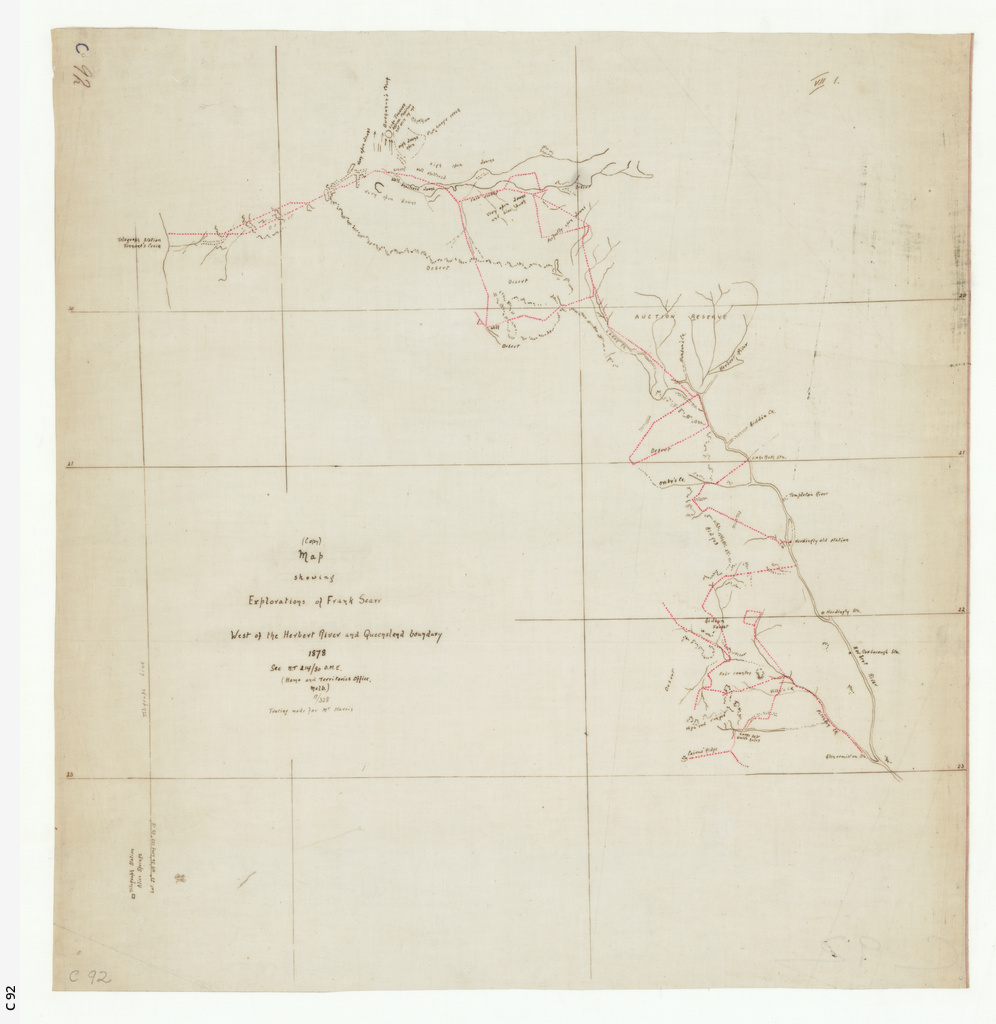 Map showing explorations of Frank Scarr west of the Herbert River and ...
