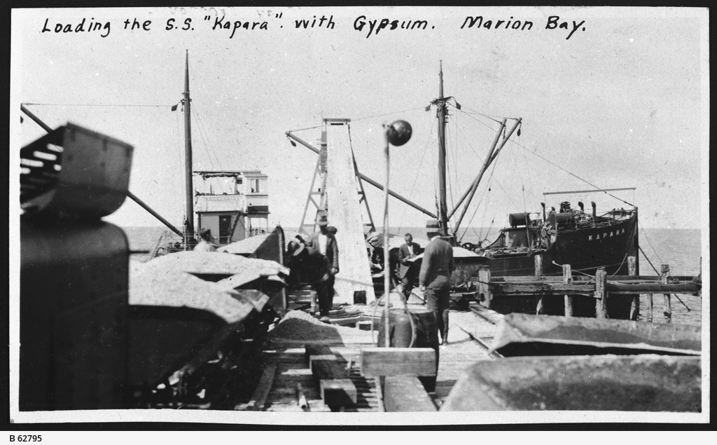 Loading gypsum on to a cargo ship • Photograph • State Library of South ...