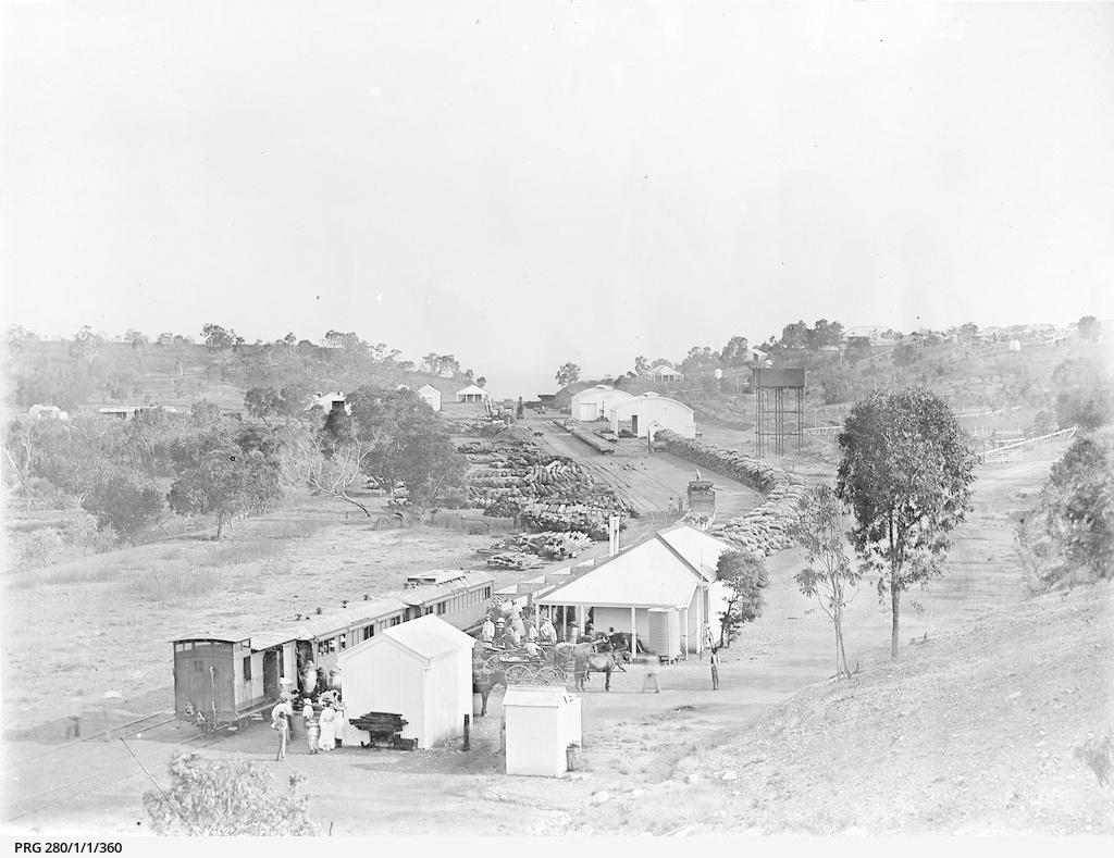 A railway station at Darwin with a small stationary passenger train ...
