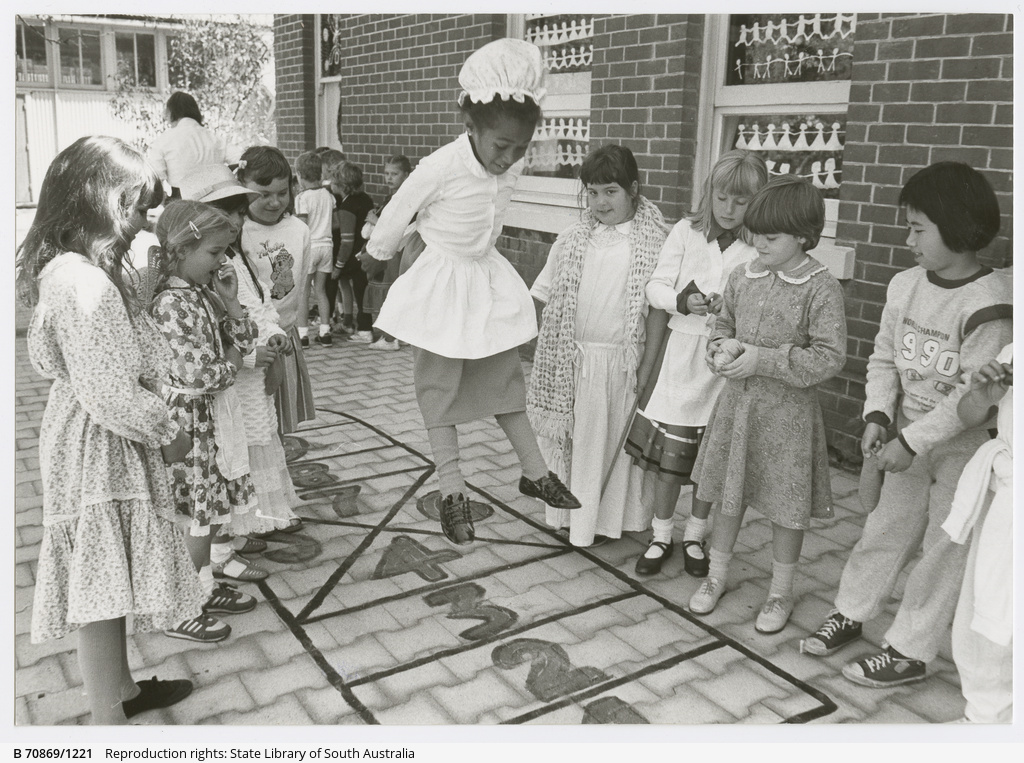 Norwood Primary School students playing a game of hopscotch at the ...