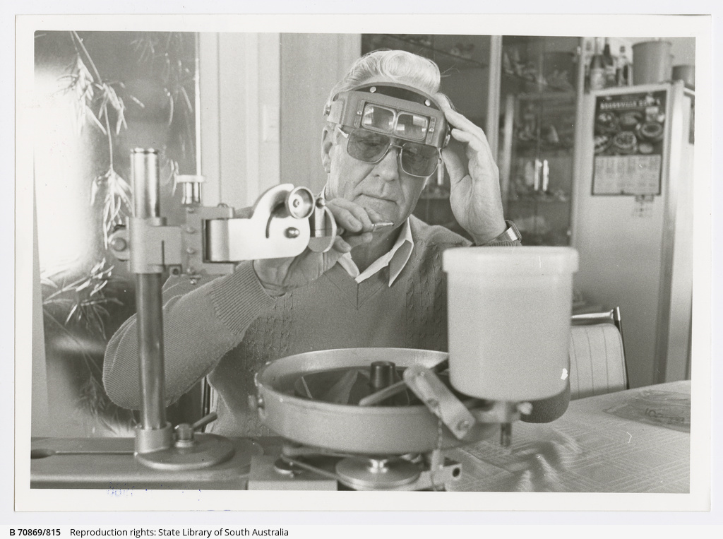 Colin Bennett preparing a gem for the exhibition. 10th September 1986 ...