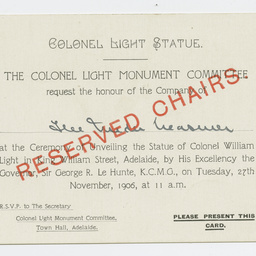 Ticket to unveiling of the statue of Colonel William Light • Ephemera ...