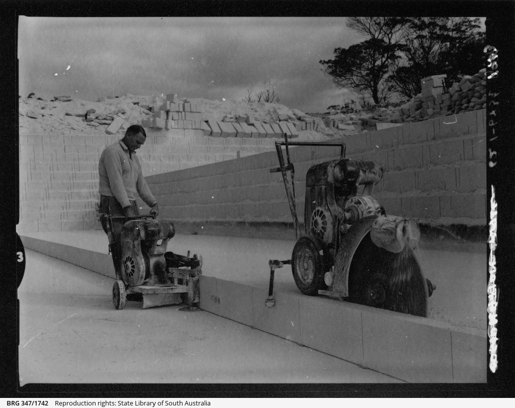 Cutting quarry stone • Photograph • State Library of South Australia