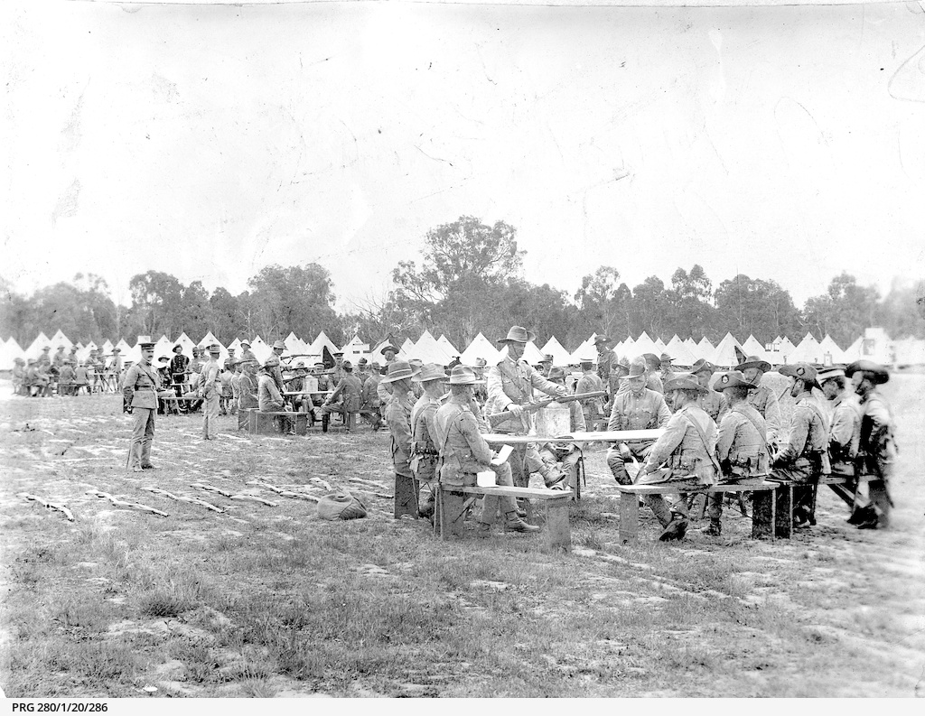 Soldiers attending a musketry course at camp • Photograph • State ...