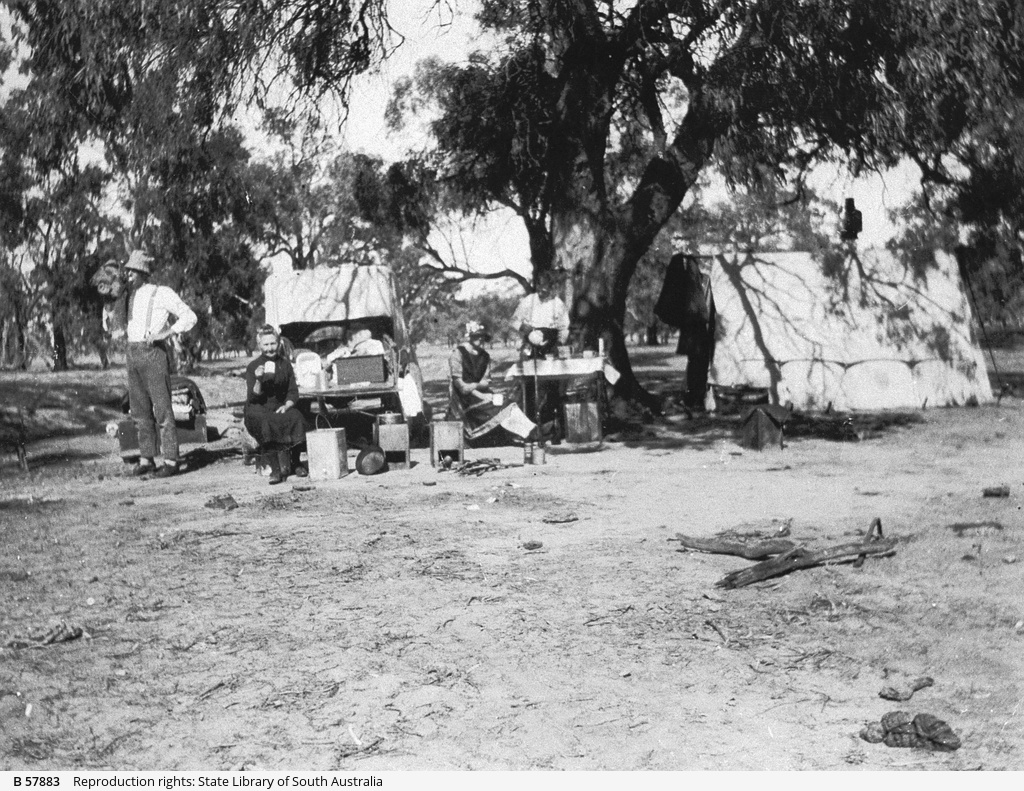 People camping in the bush • Photograph • State Library of South Australia