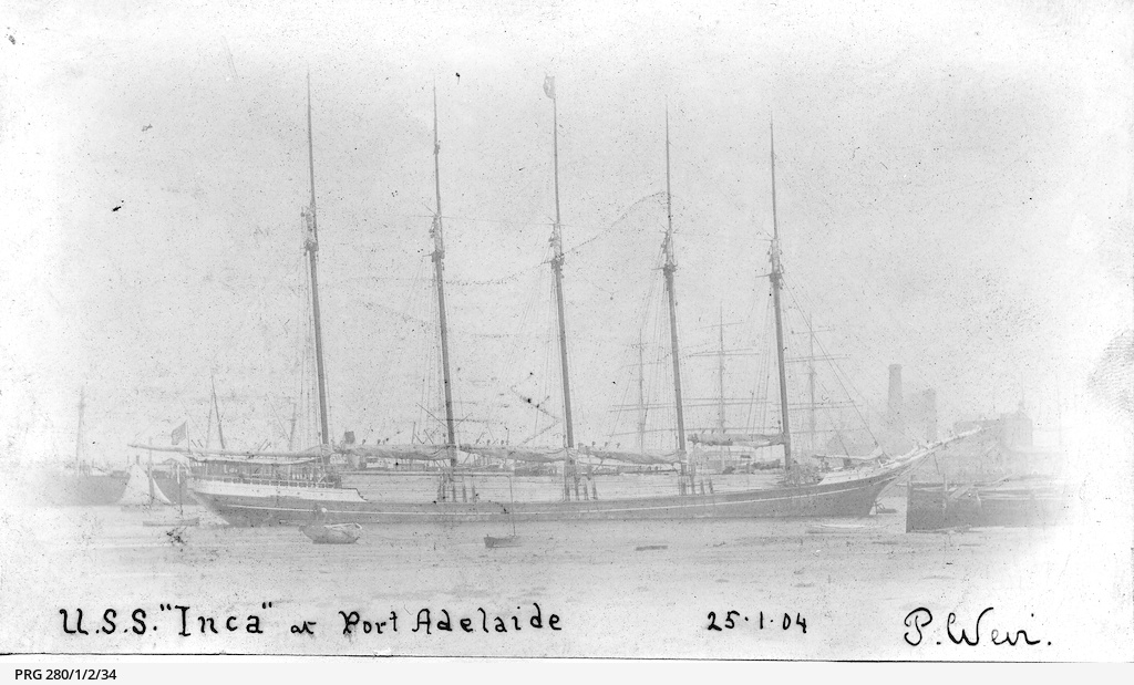 Sailing vessel U.S.S. "Inca" at anchor • Photograph • State Library of ...