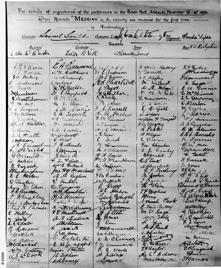 Signatures of performers in Handel's 'Messiah' • Photograph • State ...