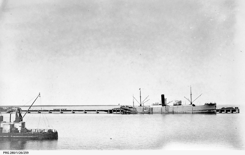 First cargo ship at Cape Thevenard jetty • Photograph • State Library ...