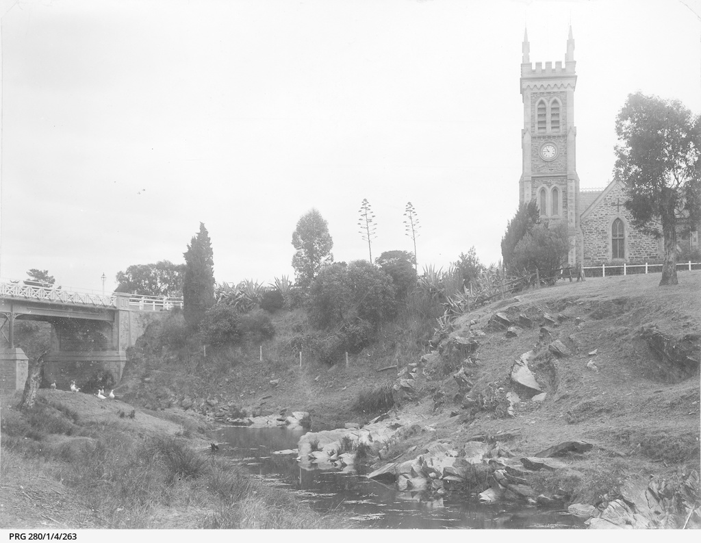 Part of the Angas River in the centre of Strathalbyn with the St ...