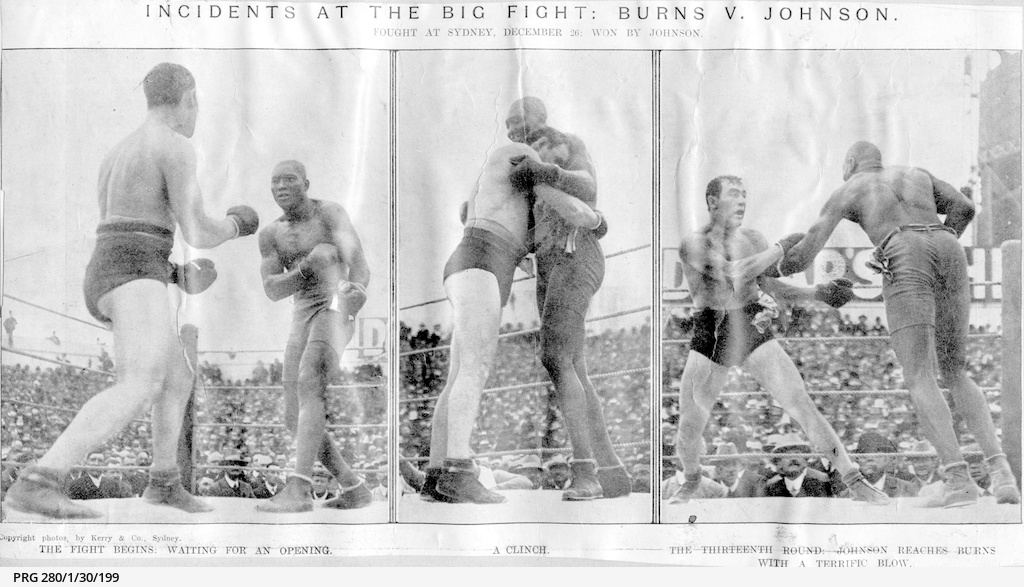 Burns vs. Johnson World Heavyweight boxing fight, Sydney • Photograph ...