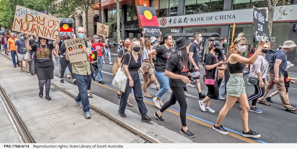 Protesters at the Adelaide Survival Day March, walking along King ...