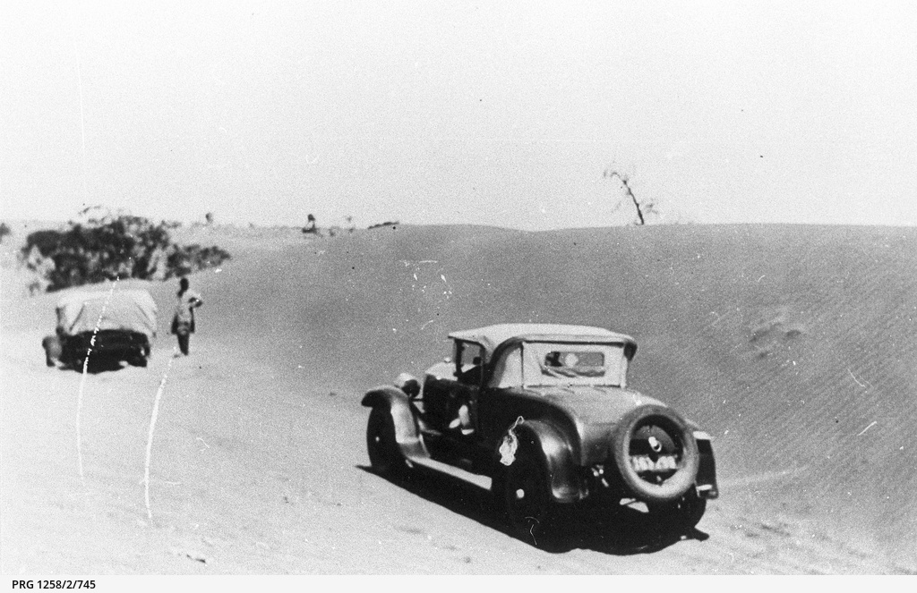 Sand drift across the Loxton Road with cars getting bogged • Photograph ...