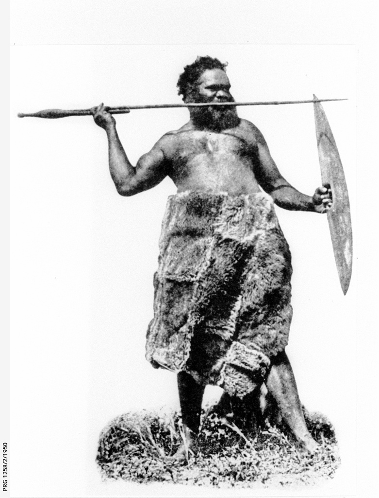 Point McLeay Aboriginal man with spear and throwing stick • Photograph ...