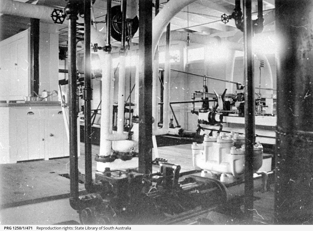 View of engine room of stern wheel paddle steamer Captain Sturt ...