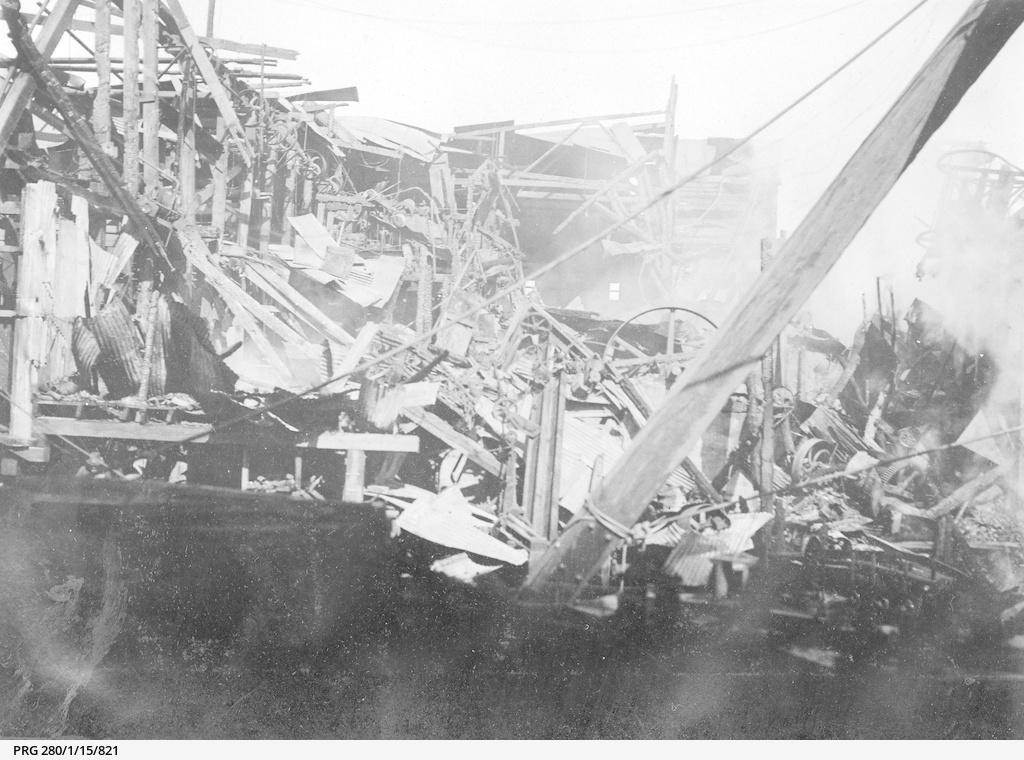 Smouldering debris after a fire at a building in South Australia ...