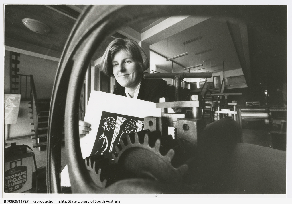 S.A Print workshop. Janie Barrett with a press and print. 10 November ...