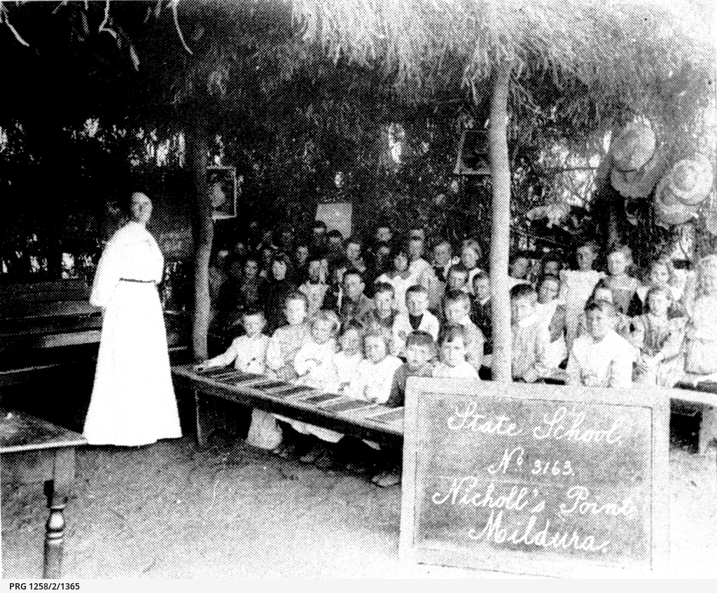 Improvised classroom in a bush lean-to at Mildura • Photograph • State ...