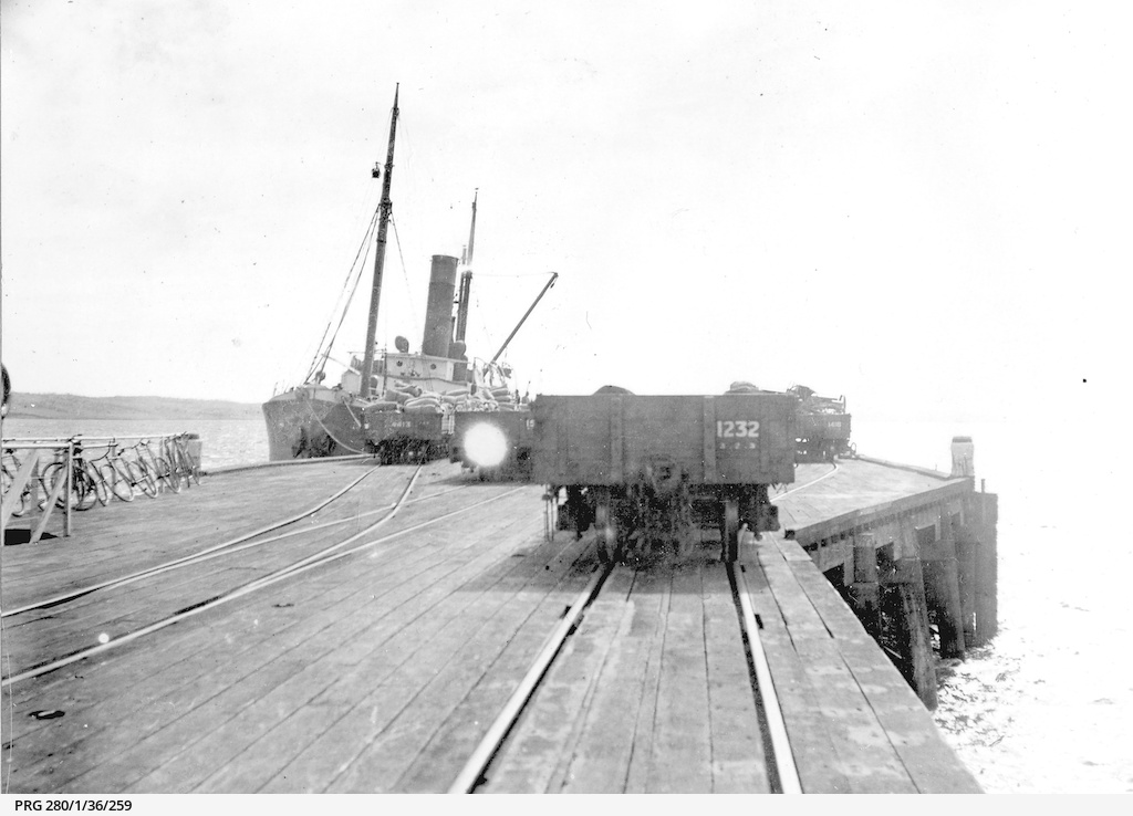 Cargo ship at Port Lincoln jetty • Photograph • State Library of South ...